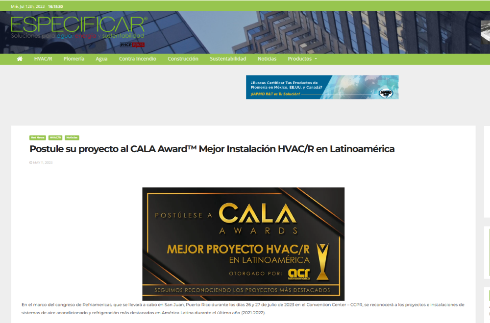 CALA Awards Mejor Instalación de HVAC/R